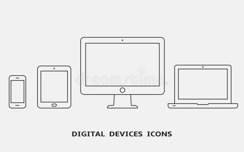 Vector Set of Outline Device Icons. Monitor, Laptop, Tablet Pc and ... Vector Set of Outline Device Icons. Monitor, Laptop, Tablet Pc and ...