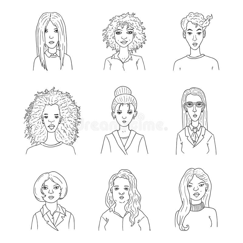 Vector Set of Outline Women Faces Stock Vector - Illustration of ...