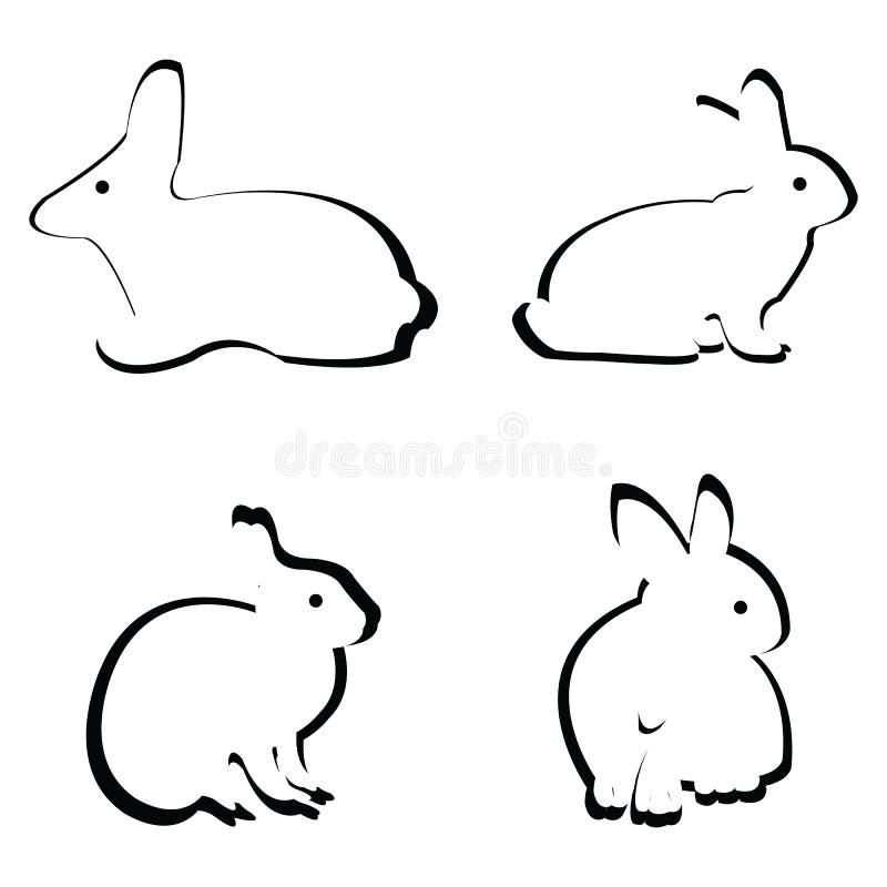 Vector Set of Outlined Rabbits on White Background Stock Vector ...