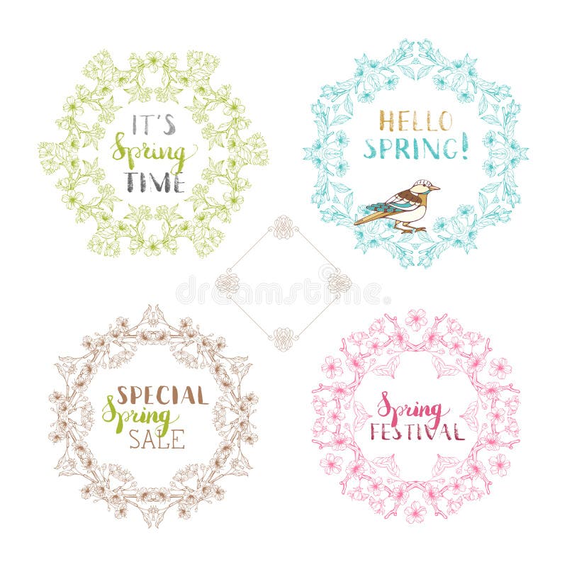 Vector Set of Outlined Spring Frames and Ornaments. Stock Vector ...