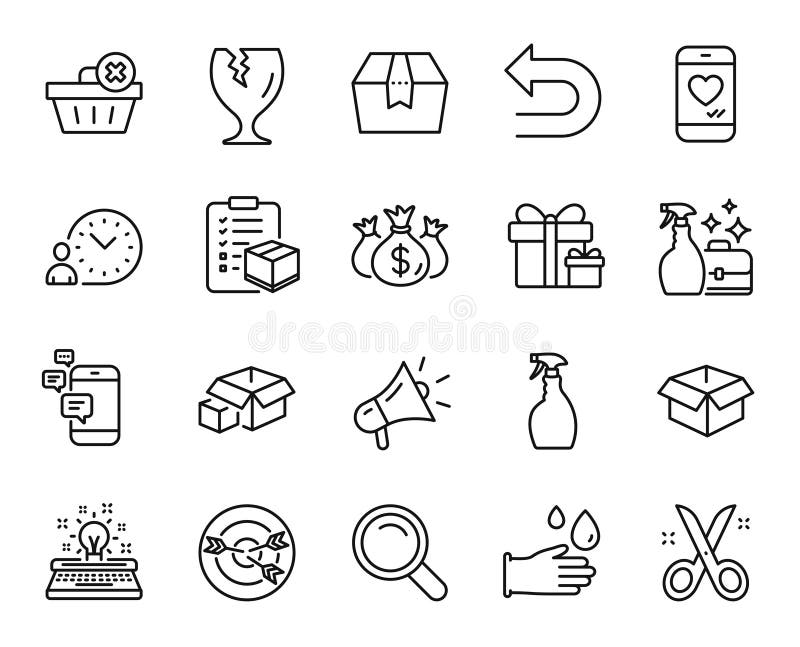 Vector Set of Package Box, Delete Order and Search Line Icons Set ...