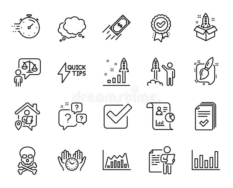 Vector Set of Painting Brush, Column Chart and Development Plan Line ...