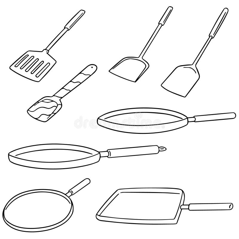 Vector Set of Pan and Flipper Stock Vector - Illustration of dinner ...
