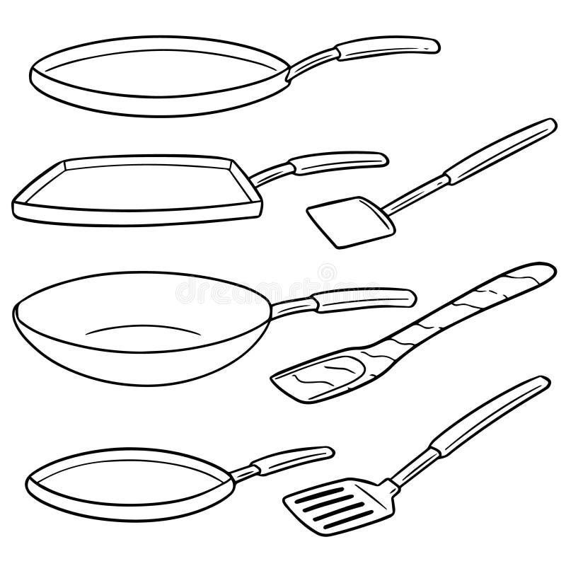 Vector Set of Pan and Flipper Stock Vector - Illustration of dinner ...