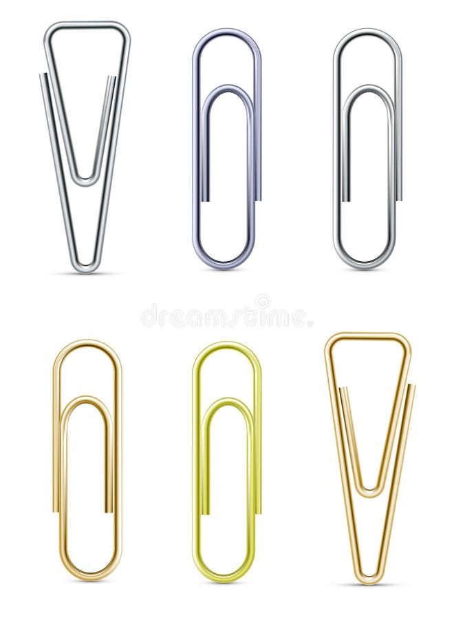 Vector Set of Paperclip - Silver, Brass, and Gold Stock Vector ...