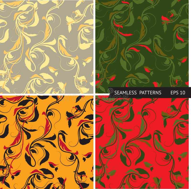 Vector Set Patterns with Branches and Leaves Stock Vector ...