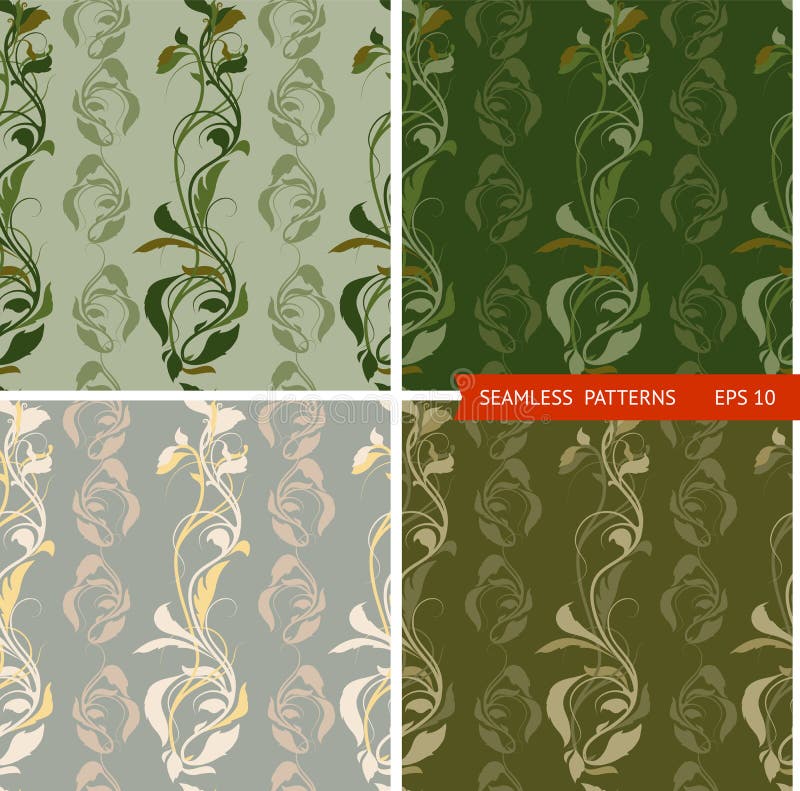 Vector Set Patterns with Branches and Leaves Stock Vector ...