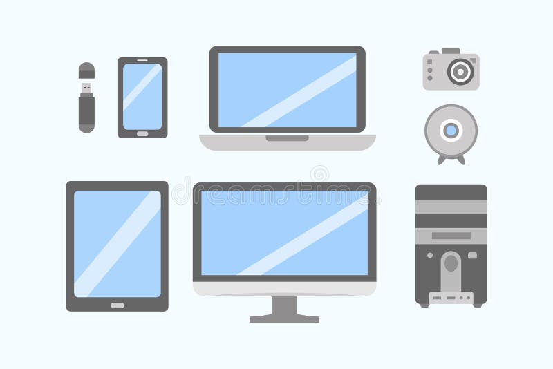 Vector Set of PC Flat Icons Collection. Stock Vector - Illustration of ...