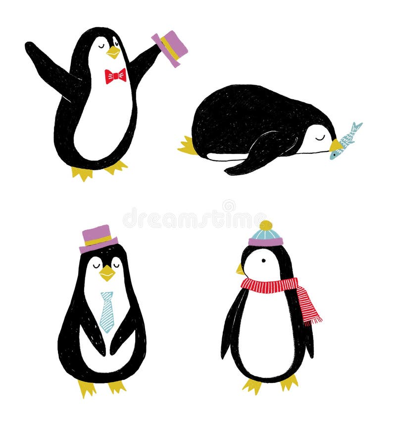Vector Set with 4 Penguins in Flat Style Stock Illustration ...