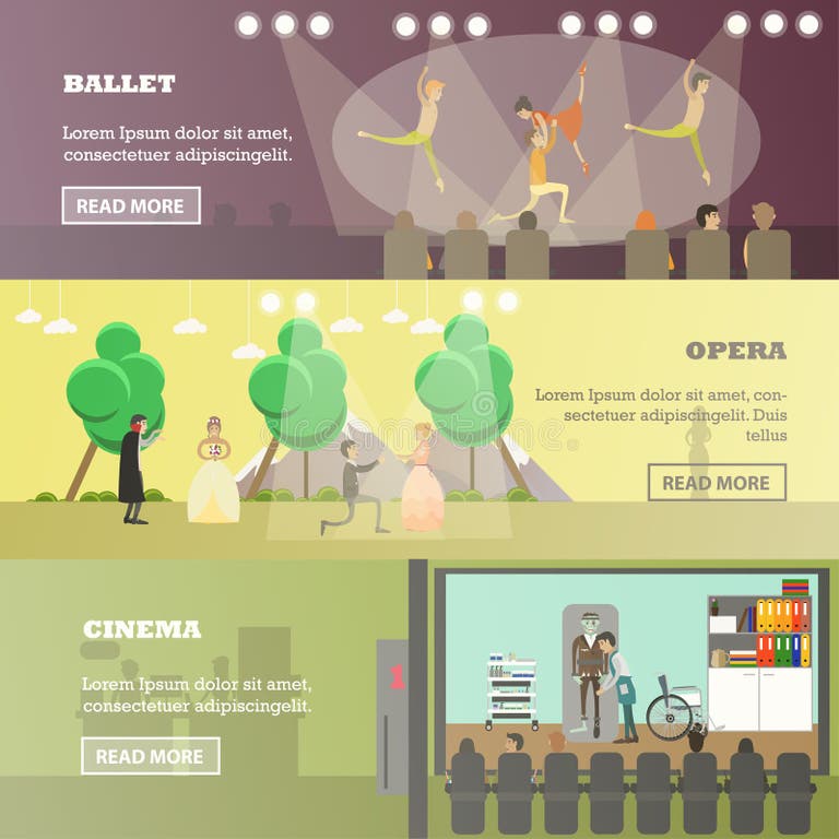 Vector Set of Performing Arts Concept Horizontal Flat Banners Stock ...