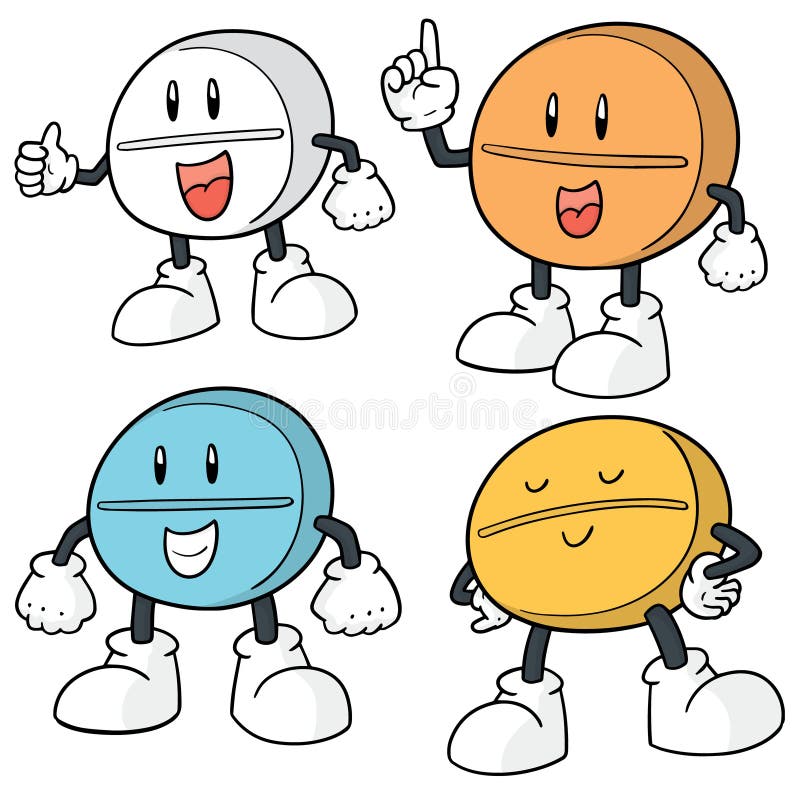 Vector set of pill cartoon stock vector. Illustration of drawn - 121026325