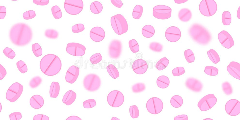 Vector Set of Pink Pills. Circle Pink Tablets Seamless Background Stock ...