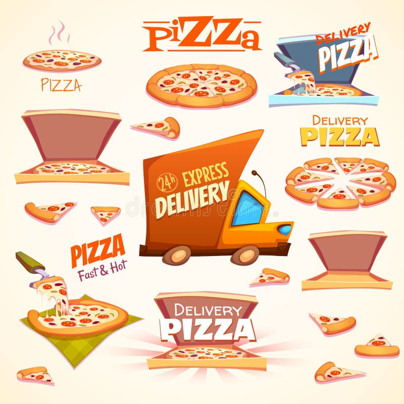 Vector Set of Pizza Icons, Labels, Signs, Symbols Stock Vector ...
