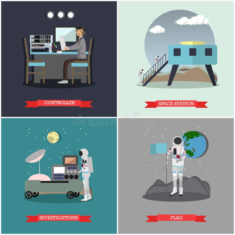 Vector Set of Planet Exploration Posters, Banners in Flat Style. Stock ...