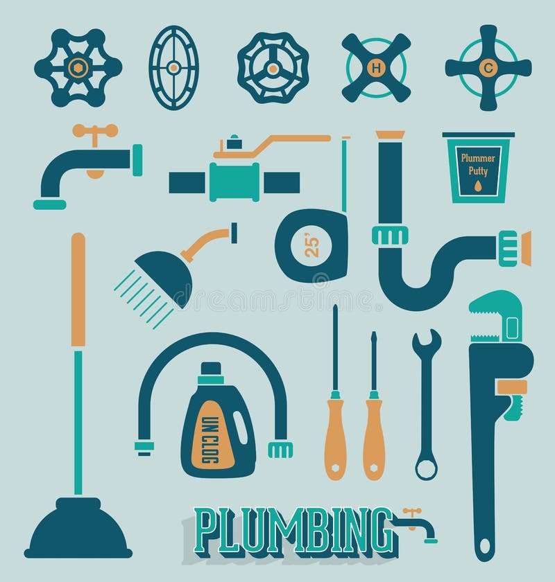 Vector Set: Plumbing Icons and Symbols Stock Vector - Illustration of ...