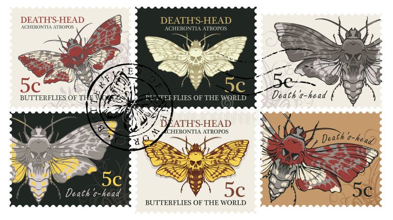 Set of Postage Stamps with Butterfly Dead Head Stock Vector ...