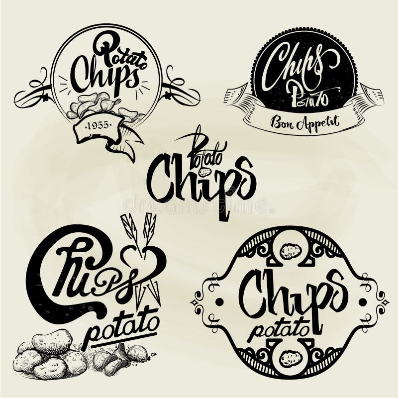 Vector Set of Potato Chips Labels, Design Elements Stock Vector ...