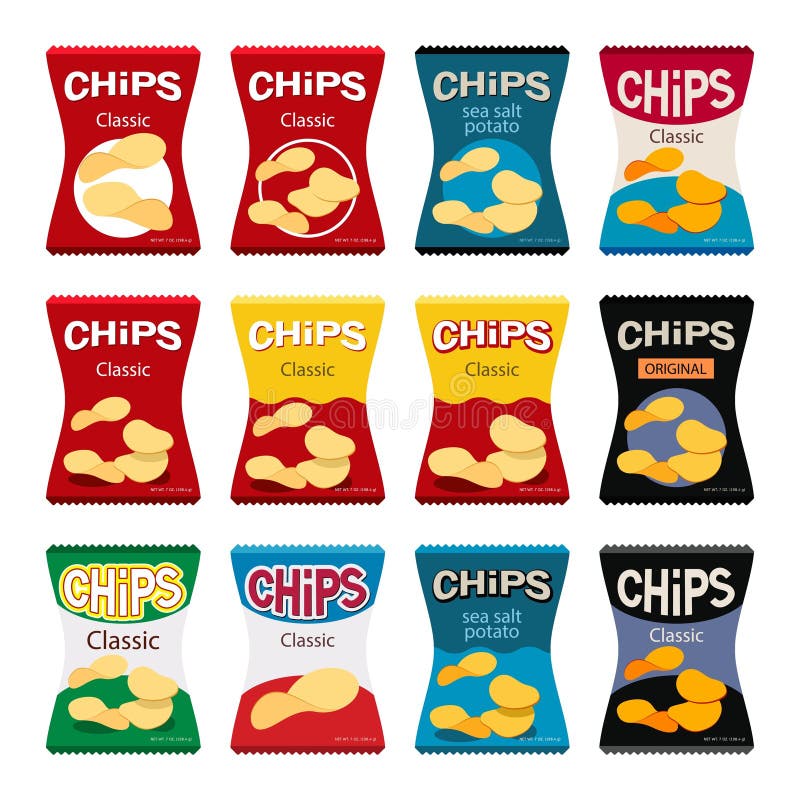 Vector Set of Potato Chips Packages. Snack Concept Stock Vector ...
