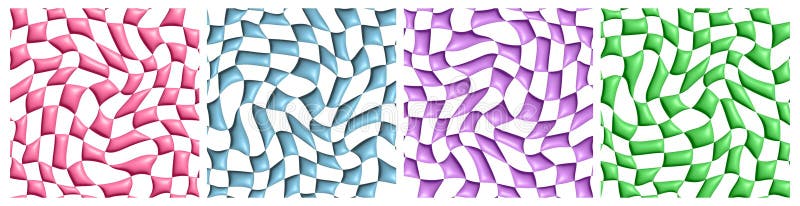 Vector Set of Psychedelic Checkerboard Seamless Patterns in 3D Render ...