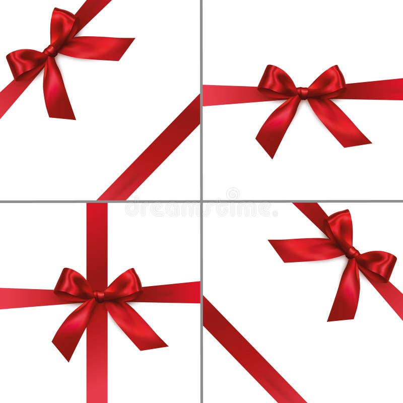 Realistic Gift Wrapping Design with Shiny Red Ribbons and Bow Isolated ...