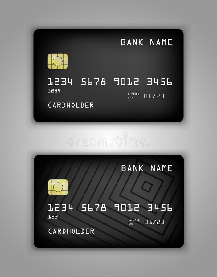 Vector Set Realistic Credit Bank Card Mockup. Black Gradient Pattern ...