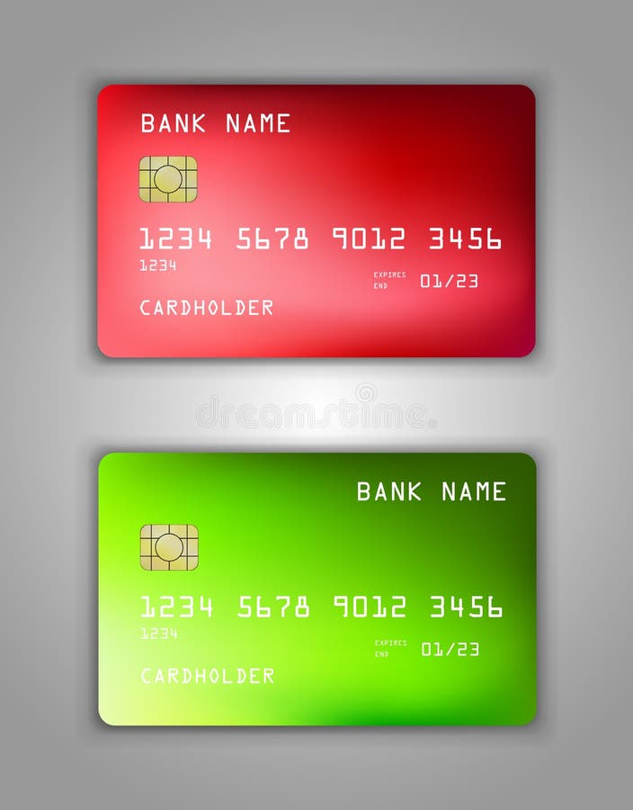 Vector Set Realistic Credit Bank Card Mockup. Red, Green, Yellow ...