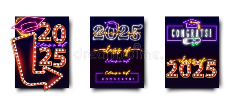 Vector Set of Realistic Isolated Neon Sign of Class of 2025 Logo for ...