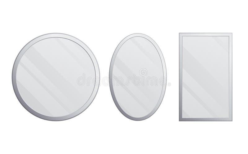 Vector Set Realistic Mirrors. Metal Round and Rectangular Mirror Frame ...