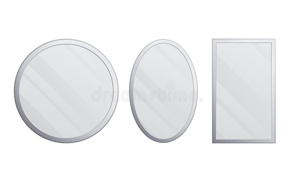 Vector Set Realistic Mirrors. Metal Round and Rectangular Mirror Frame ...