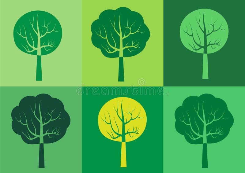 Vector Set of Rectangular Tree Silhouette Icon Stock Vector ...