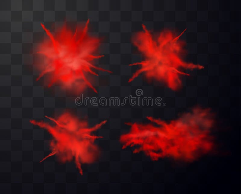 Vector Set of Red Dust Explosions on Transparent Background. Stock ...