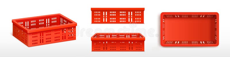 Vector Red Empty Plastic Crate Front and Side View Stock Vector ...