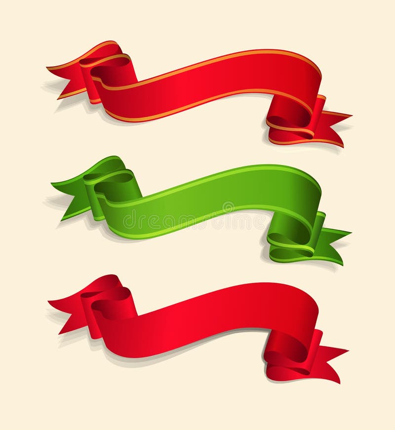 Vector Set of Red and Green Festive Ribbons Stock Vector - Illustration ...