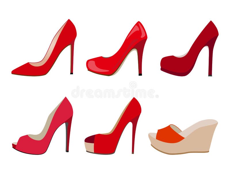 Vector Set of Red Realistic Women Shoes Stock Vector - Illustration of ...