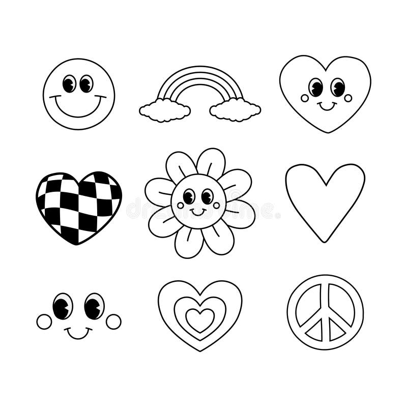 Vector Set of Retro Groovy Outline Elements Stock Vector - Illustration ...