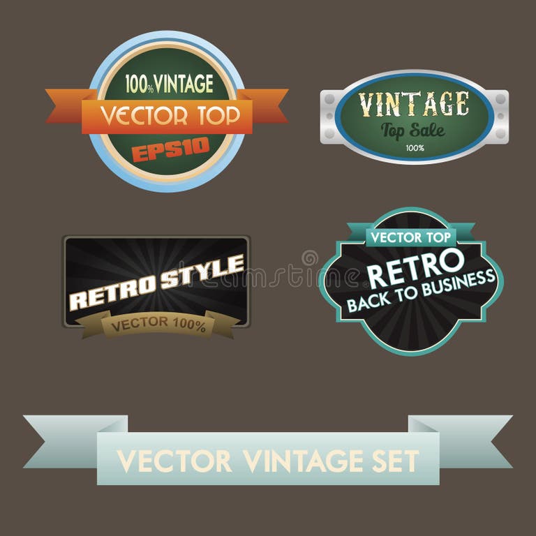 Vector Set of Retro Labels, Buttons and Icons. Stock Vector ...