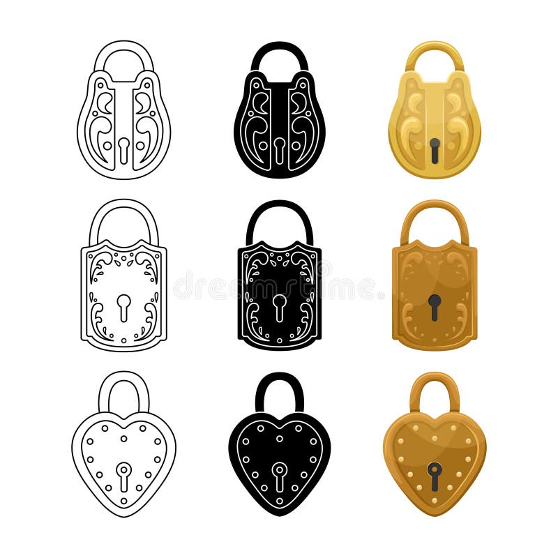 Vector Set of Retro Locks. Vintage Illustration Stock Vector ...