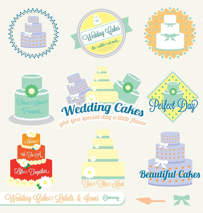 Vector Set: Retro Wedding Cake Labels and Stickers Stock Vector ...