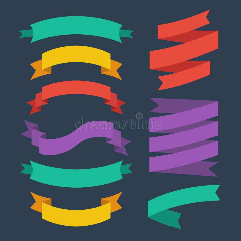 Vector Set of Ribbons in Flat Style. Stock Vector - Illustration of ...