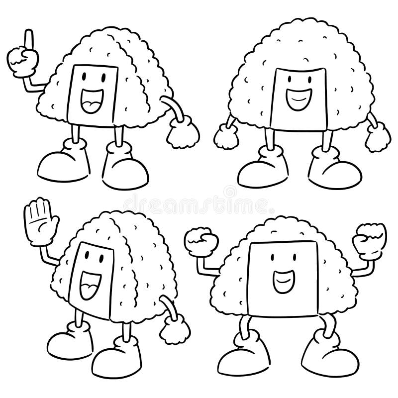 Vector Set of Rice Ball Cartoon Stock Vector - Illustration of healthy ...