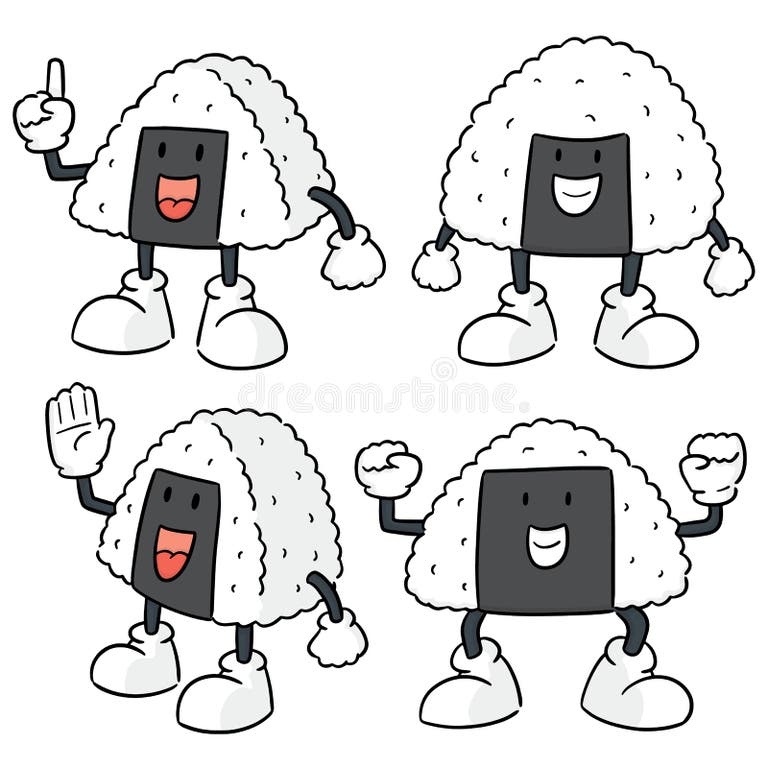 Vector Set of Rice Ball Cartoon Stock Vector - Illustration of japanese ...