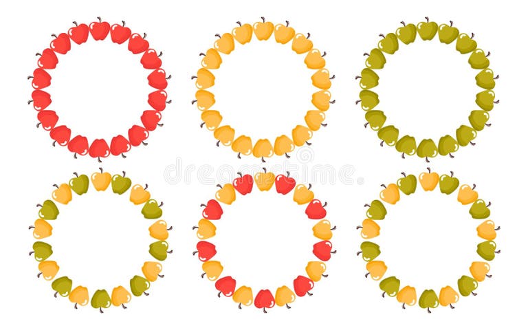 Vector Set of Round Apple Frames. Round Frames with Fruits, Autumn ...
