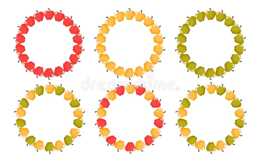 Vector Set of Round Apple Frames. Round Frames with Fruits, Autumn ...