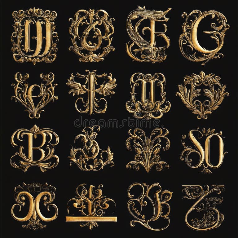 Vector Set of Royal Vintage Initials D and B in Gold, Silver, and Black ...