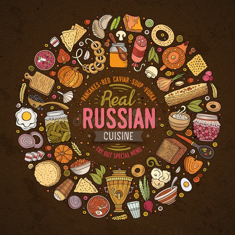 Vector Set of Russian Food Cartoon Doodle Objects Stock Vector ...