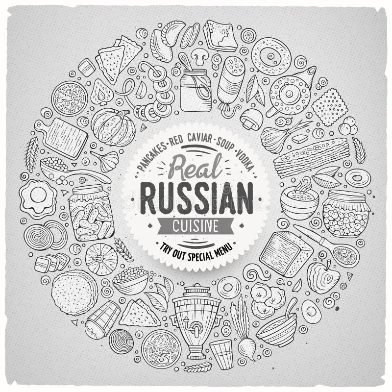 Vector Set of Russian Food Cartoon Doodle Objects Stock Vector ...