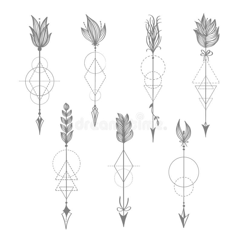 Vector Set of Sacred Geometric Symbols with Arrows on White Background ...