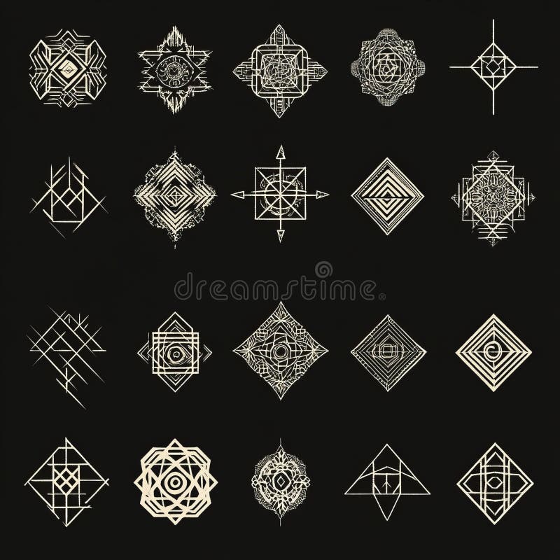 Vector Set of Sacred Geometry Symbols and Elements in Mono Line Style ...