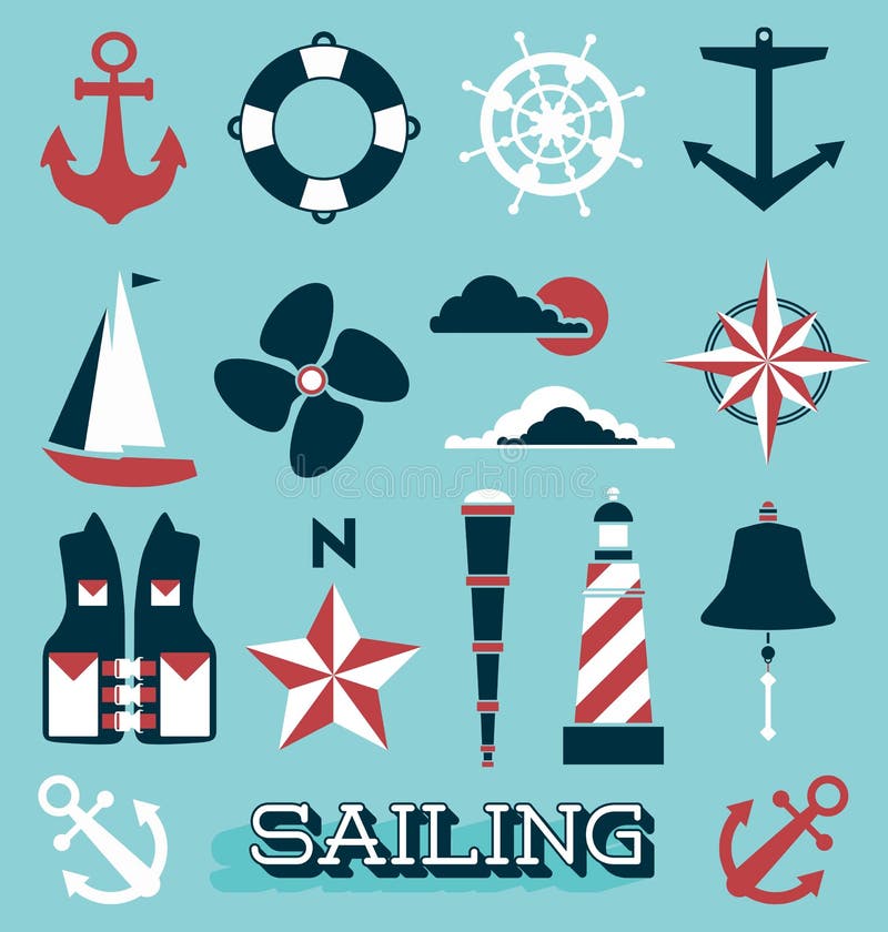 Vector Set: Sailing Icons and Labels Stock Vector - Illustration of ...