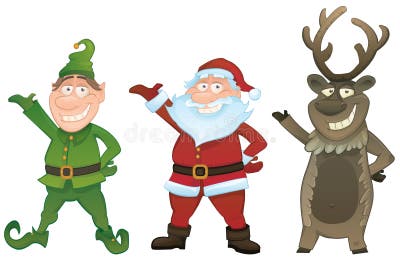 Vector Set with Santa, Elf and Rudolph Stock Vector - Illustration of ...